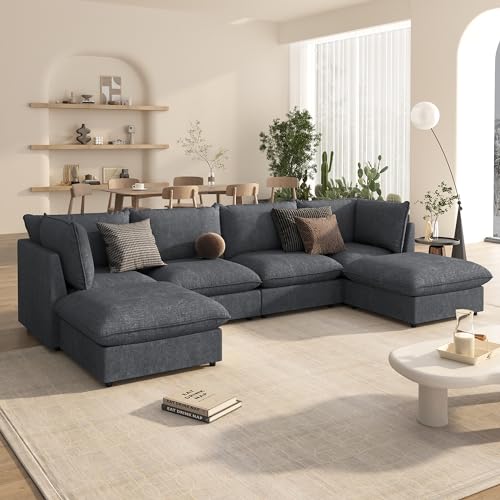 Oversized Modular Sectional Sofa Set,Extra Large U Shaped Convertible Couch with Reversible Chaise and Movable Ottoman,Free Combination Symmetrical Sofa&Couches Bed for Living Room Office