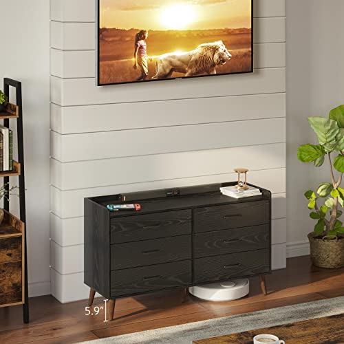 Rolanstar Drawer Dresser-Tool Free Quick Install, 6 Drawers Storage Dresser with Foldable Drawer Dividers, Modern Chest of Drawer, Black(Tool Free Except Drawer Handle and Foot)