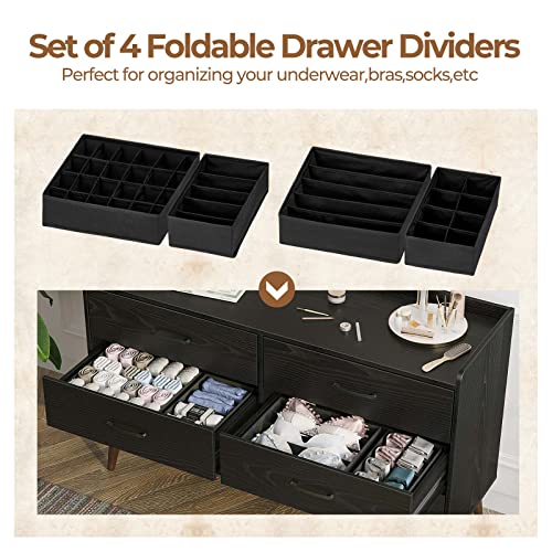 Rolanstar Drawer Dresser-Tool Free Quick Install, 6 Drawers Storage Dresser with Foldable Drawer Dividers, Modern Chest of Drawer, Black(Tool Free Except Drawer Handle and Foot)