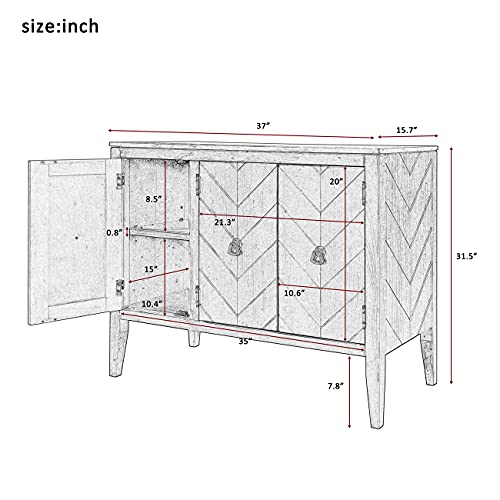 SLEERWAY Wooden Accent Storage Cabinet, Modern Console Table with Adjustable Shelf and 3 Antique Doors, Sideboard Buffet Storage Cabinet for Entryway, Living Room, Bedroom, Easy to Assemble (Gray)