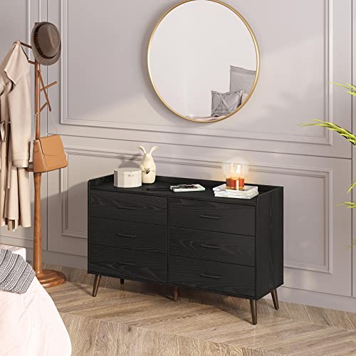 Rolanstar Drawer Dresser-Tool Free Quick Install, 6 Drawers Storage Dresser with Foldable Drawer Dividers, Modern Chest of Drawer, Black(Tool Free Except Drawer Handle and Foot)