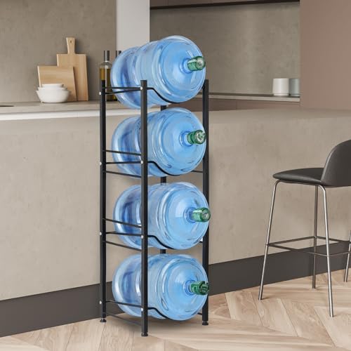LIANTRAL 5 Gallon Water Jug Holder, 4-Tier Black Heavy Duty Rack, Bottle Organizer for Home Office