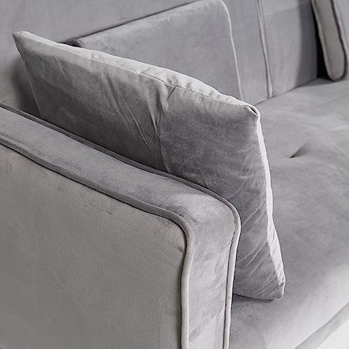 Penifun L Shaped Couch Sectional Sofa 3 seat Set for Living Room, 104.5" W 3 Seater Right Chaise Lounge, Convertible Folding Futon Bed Sleeper with 3 Pillows & 3 Backrest Settings-120°/150°/180°, Gray