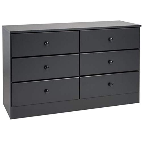 Prepac Astrid 6 Drawer Double Dresser For Bedroom, 16" D x 47.25" W x 28.25" H, Black