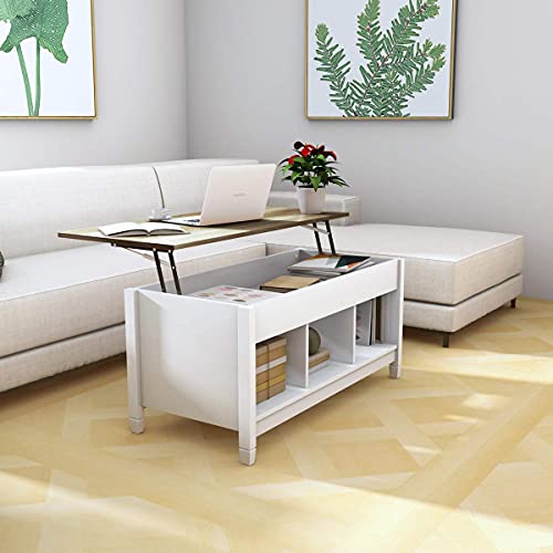 Tangkula Wood Lift Top Coffee Table, Modern Coffee Table w/Hidden Compartment and Open Storage Shelf for Living Room Office Reception Room, Lift Coffee Table (White)