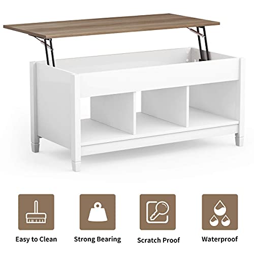 Tangkula Wood Lift Top Coffee Table, Modern Coffee Table w/Hidden Compartment and Open Storage Shelf for Living Room Office Reception Room, Lift Coffee Table (White)