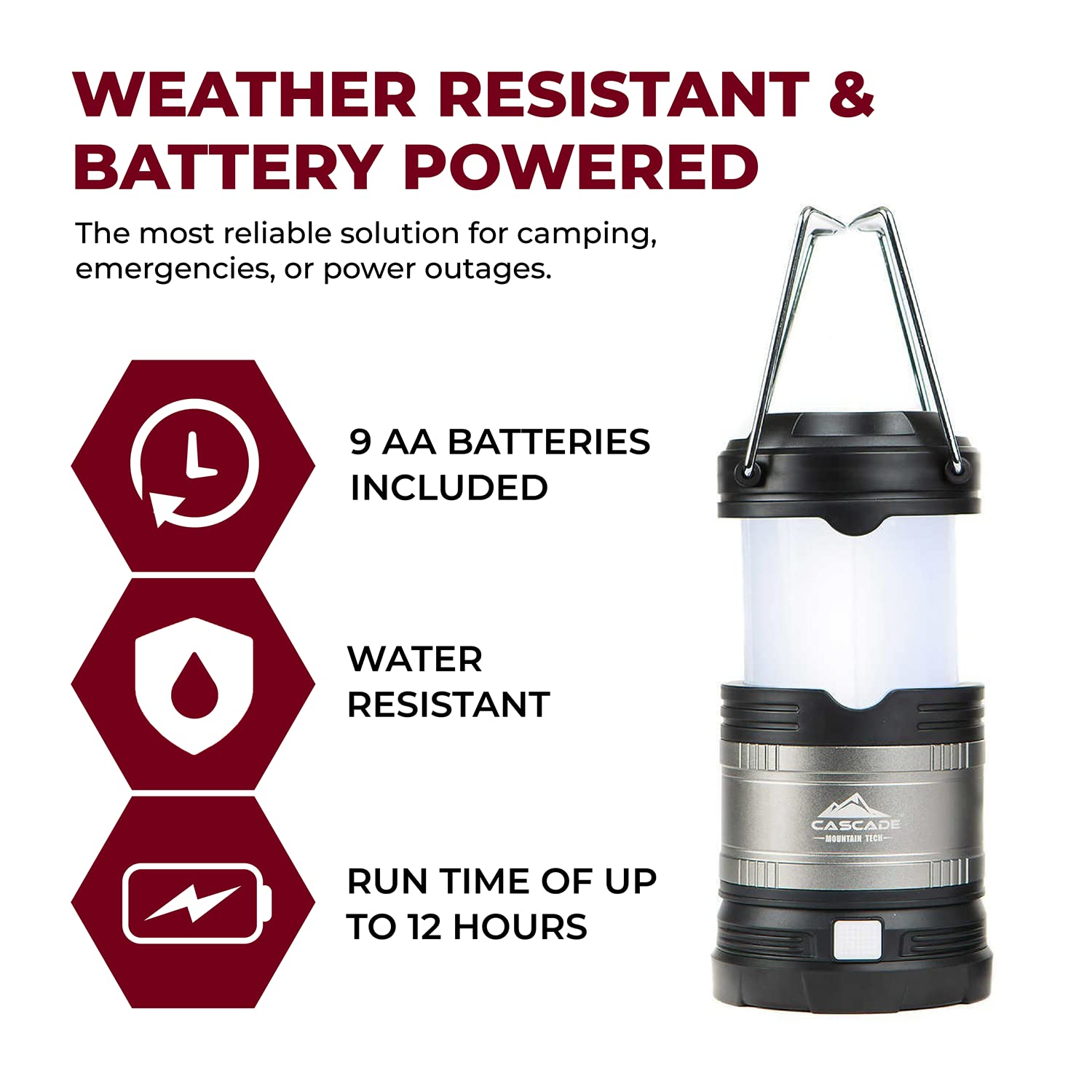 Cascade Mountain Tech Collapsible LED Lantern, Perfect Lighting for Camping, BBQ's and Emergency Light - 3 Pack Batteries Included …