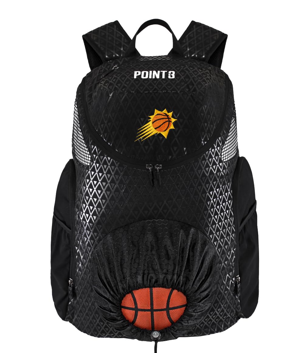 Point 3 Phoenix Suns Road Trip 2.0 Backpack Basketball Backpack with Drawstrong Closure | Ventilated Mesh Shoe Pocket Compartment | Black