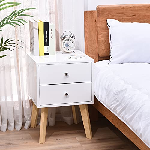 TaoHFE White nightstand mid Century Modern nightstand White Night Stands for bedrooms Wood nightstand White nightstand with Drawers Aesthetic nightstand White Side Table Bedside Table with Drawers