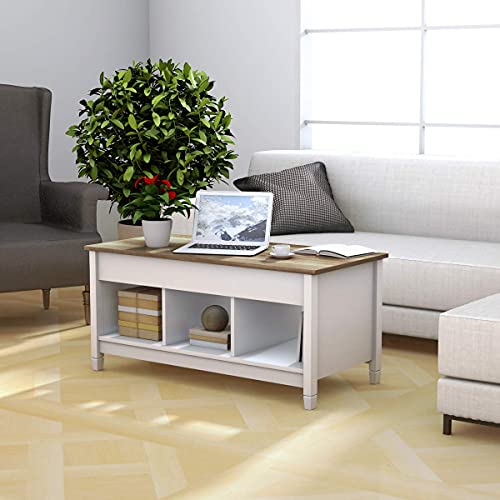 Tangkula Wood Lift Top Coffee Table, Modern Coffee Table w/Hidden Compartment and Open Storage Shelf for Living Room Office Reception Room, Lift Coffee Table (White)