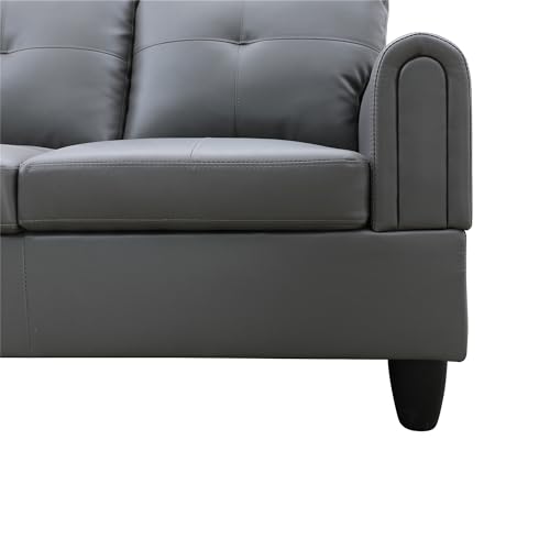 NOTOP 3-Piece Faux Leather L-Shaped Sectional Sofas, Button Tufted Upholstered Couch Set with Left Chaise Longue and Storage Ottoman, for Living Room, Home, Office, Dark Grey