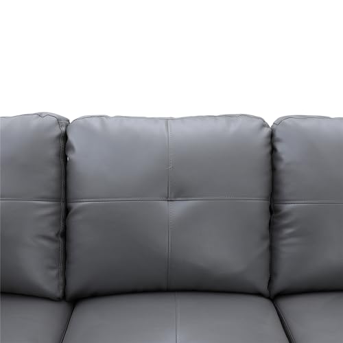 NOTOP 3-Piece Faux Leather L-Shaped Sectional Sofas, Button Tufted Upholstered Couch Set with Left Chaise Longue and Storage Ottoman, for Living Room, Home, Office, Dark Grey