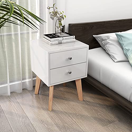TaoHFE White nightstand mid Century Modern nightstand White Night Stands for bedrooms Wood nightstand White nightstand with Drawers Aesthetic nightstand White Side Table Bedside Table with Drawers