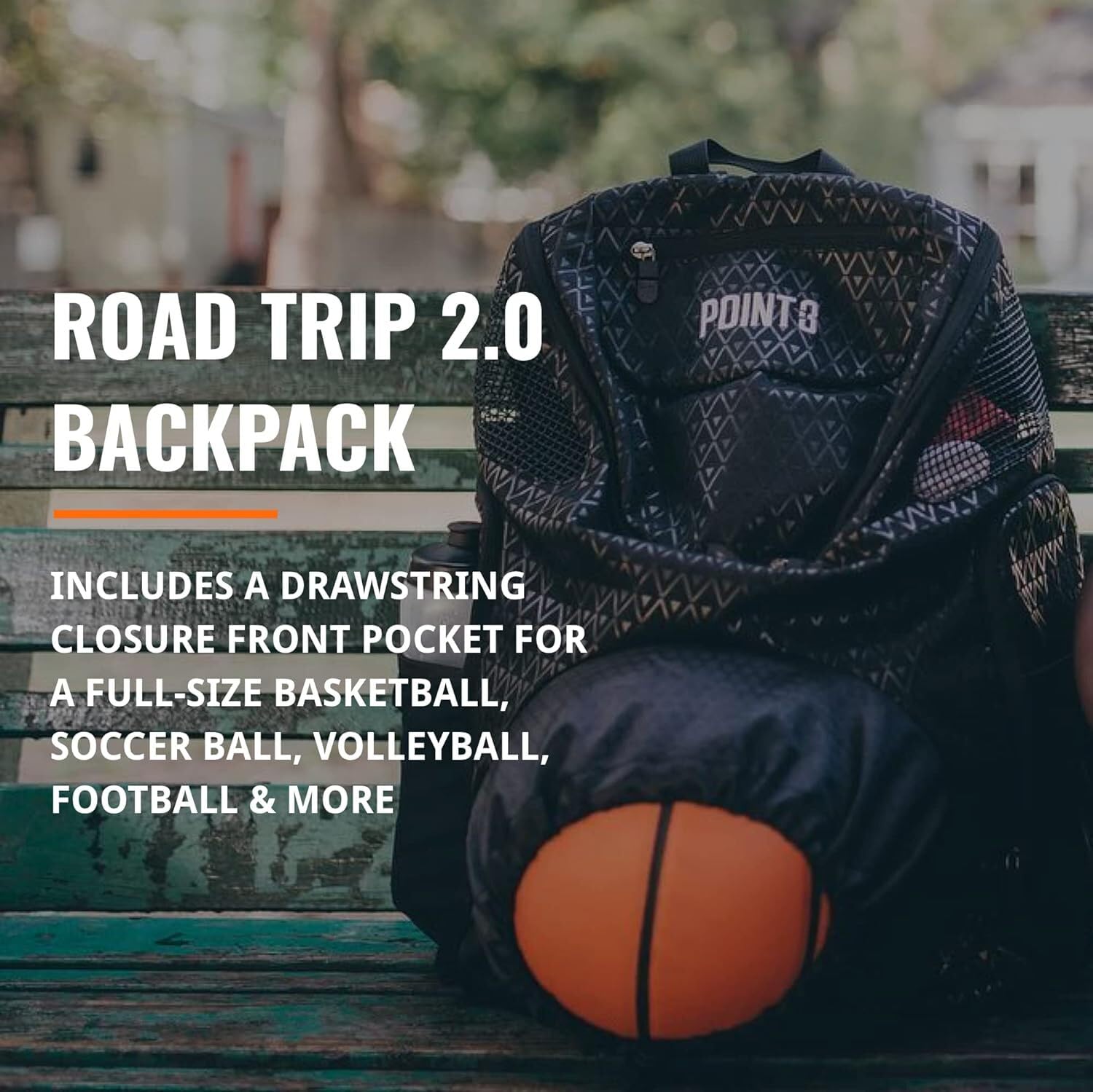Point 3 Phoenix Suns Road Trip 2.0 Backpack Basketball Backpack with Drawstrong Closure | Ventilated Mesh Shoe Pocket Compartment | Black