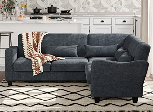 Belffin Fabric L Shaped Sofa Small Sectional Couch with Chaise Solid Corner Sofa Small L Couches 4 Seater Sofa Bluish Grey