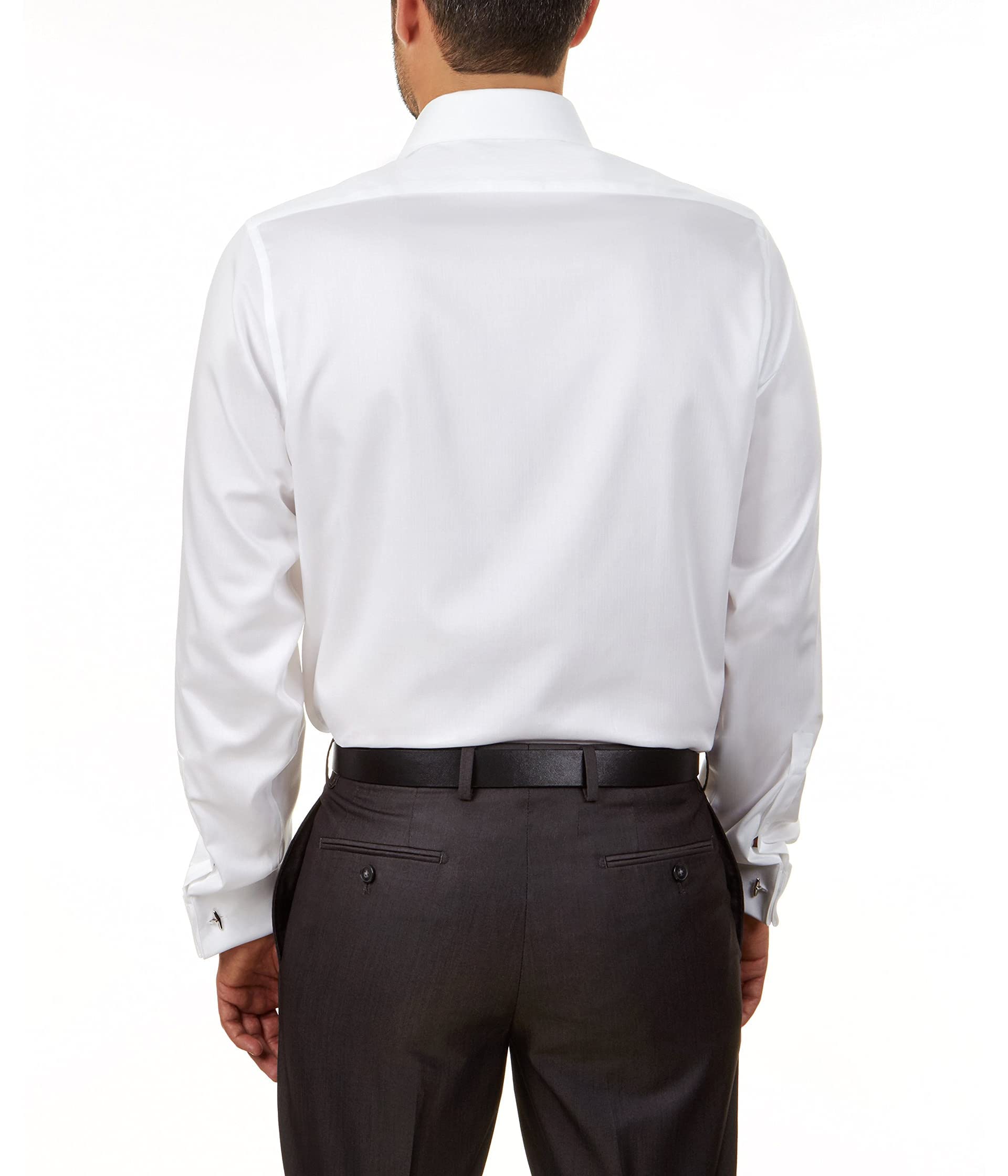 Calvin Klein Men's Non Iron Regular Fit Herringbone French Cuff Dress Shirt, White, 17.5" Neck 34"-35" Sleeve