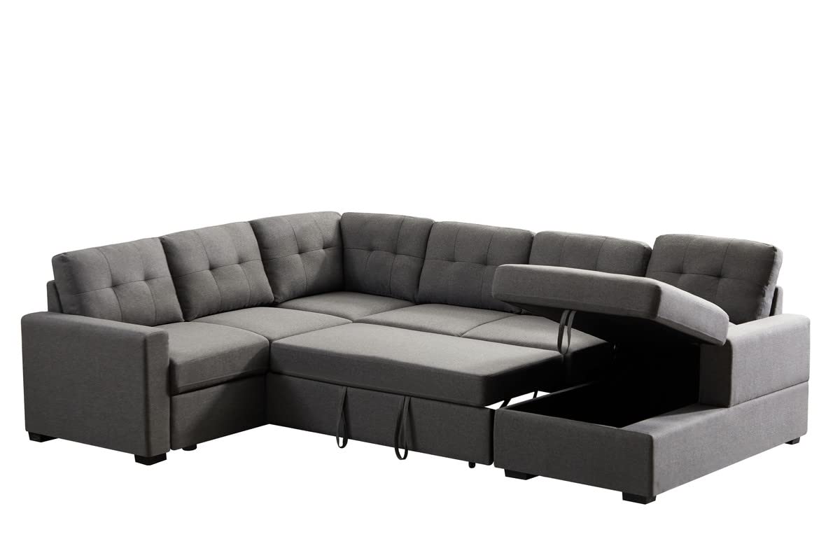 U-Shaped Corner 6 Seater Sofa & Couch Convertible Sleeper Sectional Sofa with Pull Out Sofabed & Sleeper Couch Bed and Storage Chaise for Home Office Apartment Living Room Furniture Sets, Dark Gray