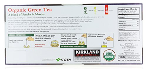Kirkland Signature Organic Japanese Green Tea, A Blend of Sencha & Matcha 100 bags 0.05 Oz/1.5g per bag by