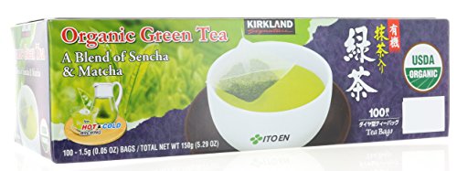 Kirkland Signature Organic Japanese Green Tea, A Blend of Sencha & Matcha 100 bags 0.05 Oz/1.5g per bag by