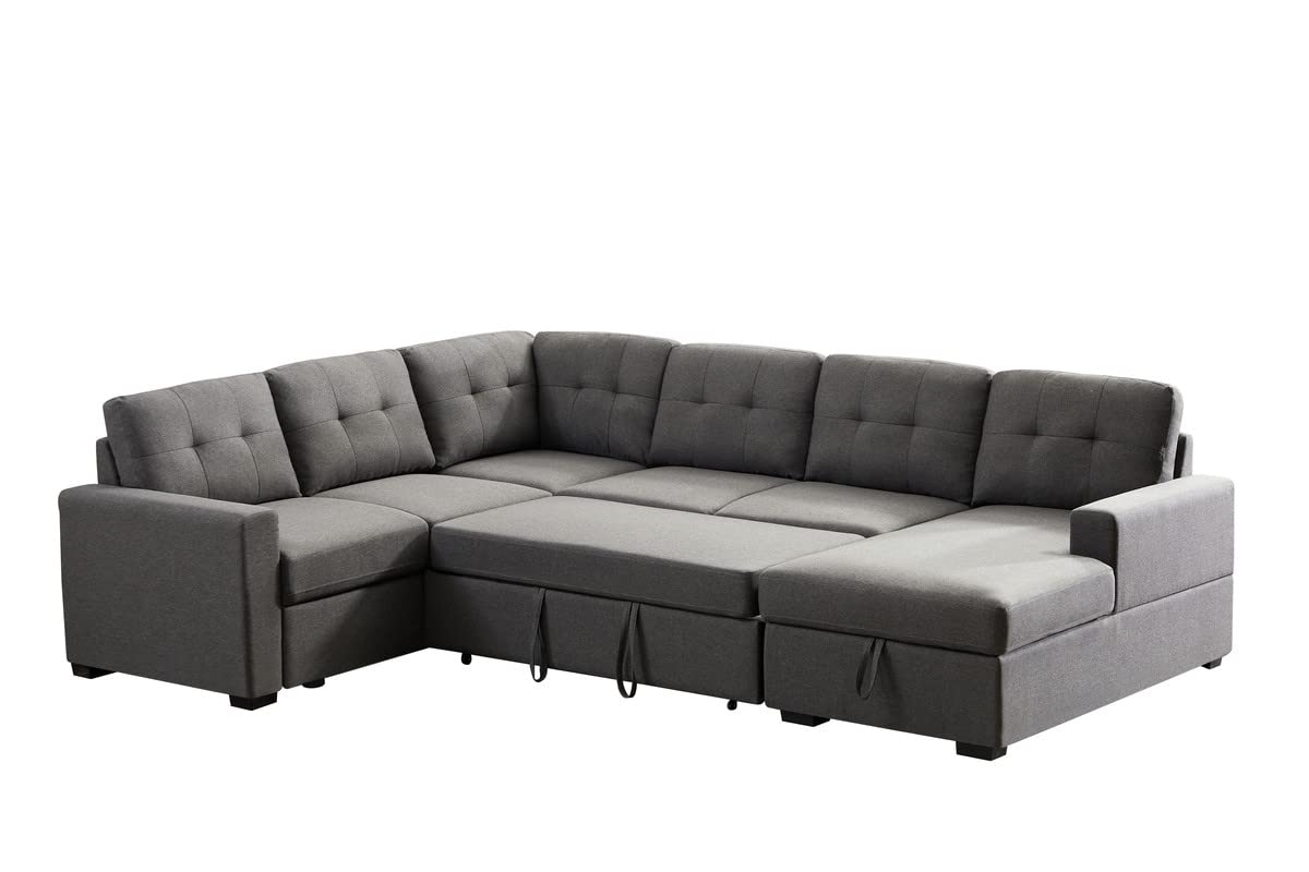U-Shaped Corner 6 Seater Sofa & Couch Convertible Sleeper Sectional Sofa with Pull Out Sofabed & Sleeper Couch Bed and Storage Chaise for Home Office Apartment Living Room Furniture Sets, Dark Gray