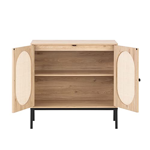 Sideboard Storage Cabinet with Handmade Natural Rattan Doors, Accent Cabinet Rattan Cabinet Buffet Cabinet with Storage, for Living Room, Dining Room, Entryway, Kitchen, Nature