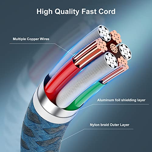 Essri Apple MFi Certified 3 Pack iPhone Charger 6ft, Long Lightning Cable Strong Nylon Braided Charging Cable 6 Foot, Fast iPhone USB Cord for Apple iPhone 14/13/12/11/X/XS/XR/8/iPad Mini Air(Blue)