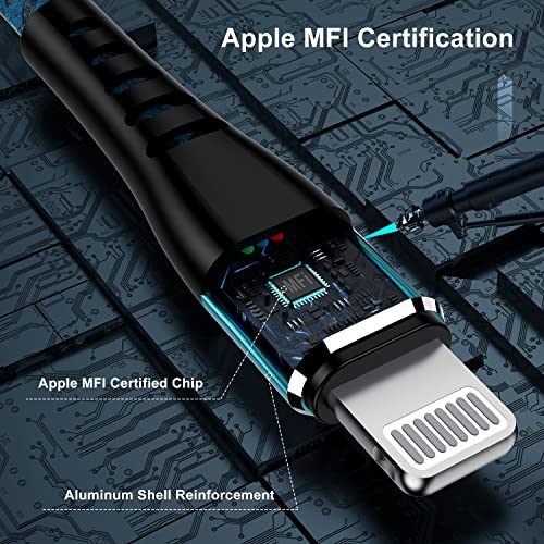 Essri Apple MFi Certified 3 Pack iPhone Charger 6ft, Long Lightning Cable Strong Nylon Braided Charging Cable 6 Foot, Fast iPhone USB Cord for Apple iPhone 14/13/12/11/X/XS/XR/8/iPad Mini Air(Blue)