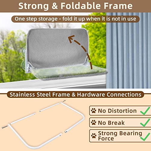 AMOSIJOY Cordless Cat Window Perch Cat Hammock, Large Cats Window Cat Beds with 4 Suction Cups & Solid Metal Frame, Foldable Cat Seat for Indoor Cats (Medium)