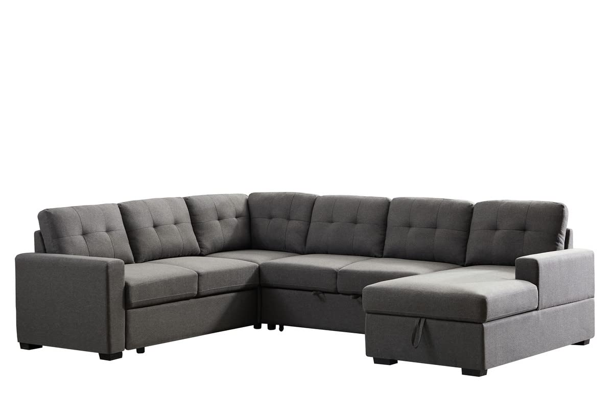 U-Shaped Corner 6 Seater Sofa & Couch Convertible Sleeper Sectional Sofa with Pull Out Sofabed & Sleeper Couch Bed and Storage Chaise for Home Office Apartment Living Room Furniture Sets, Dark Gray