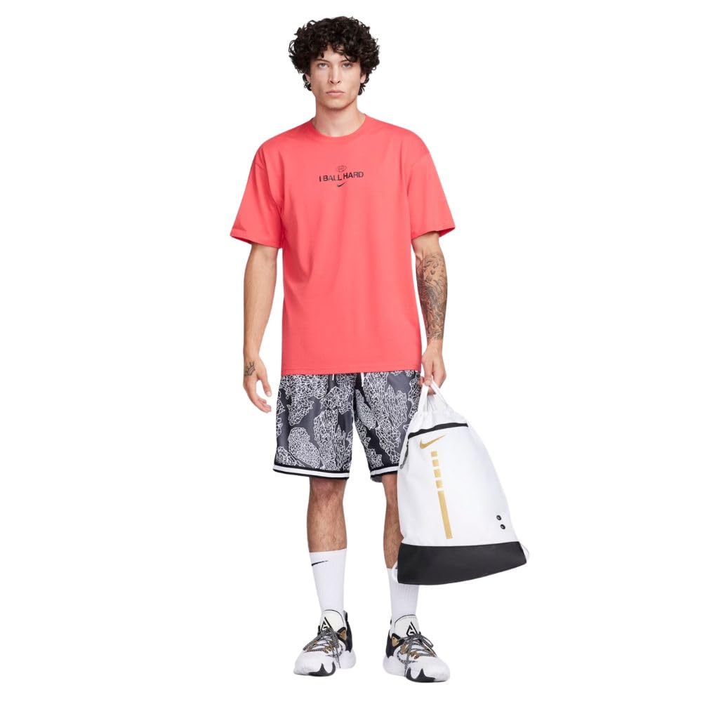 NIKE Hoops Elite Drawstring Bag (17L) DX9790-100 (WHITE/BLACK/METALLIC GOLD), Size ONE