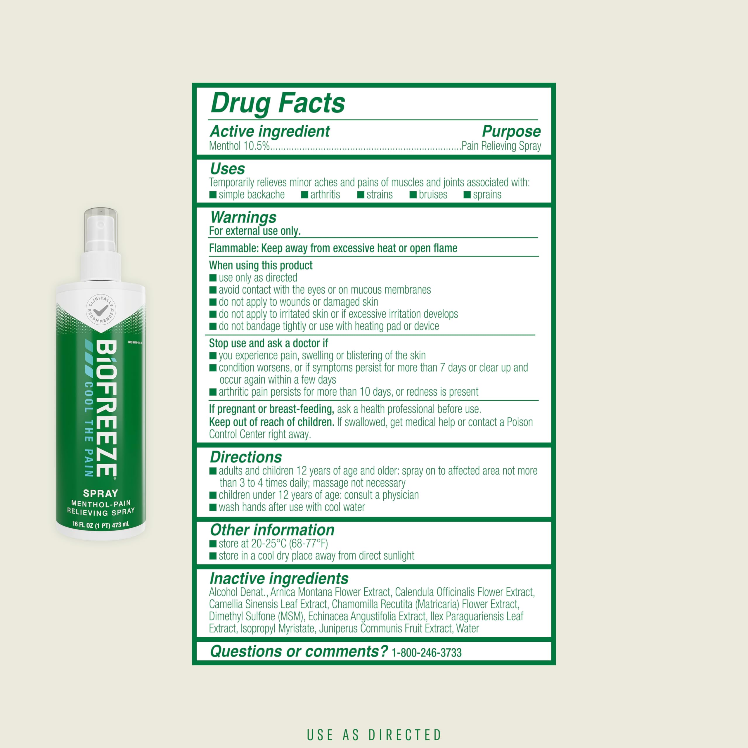 Biofreeze Menthol Pain Relieving Spray 16 FL OZ Colorless Spray For Pain Relief Associated With Sore Muscles, Arthritis, Simple Backaches, And Joint Pain (Packaging May Vary)