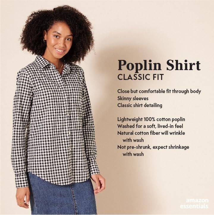 Amazon Essentials Women's Classic-Fit Long-Sleeve Button-Down Poplin Shirt, White, X-Large