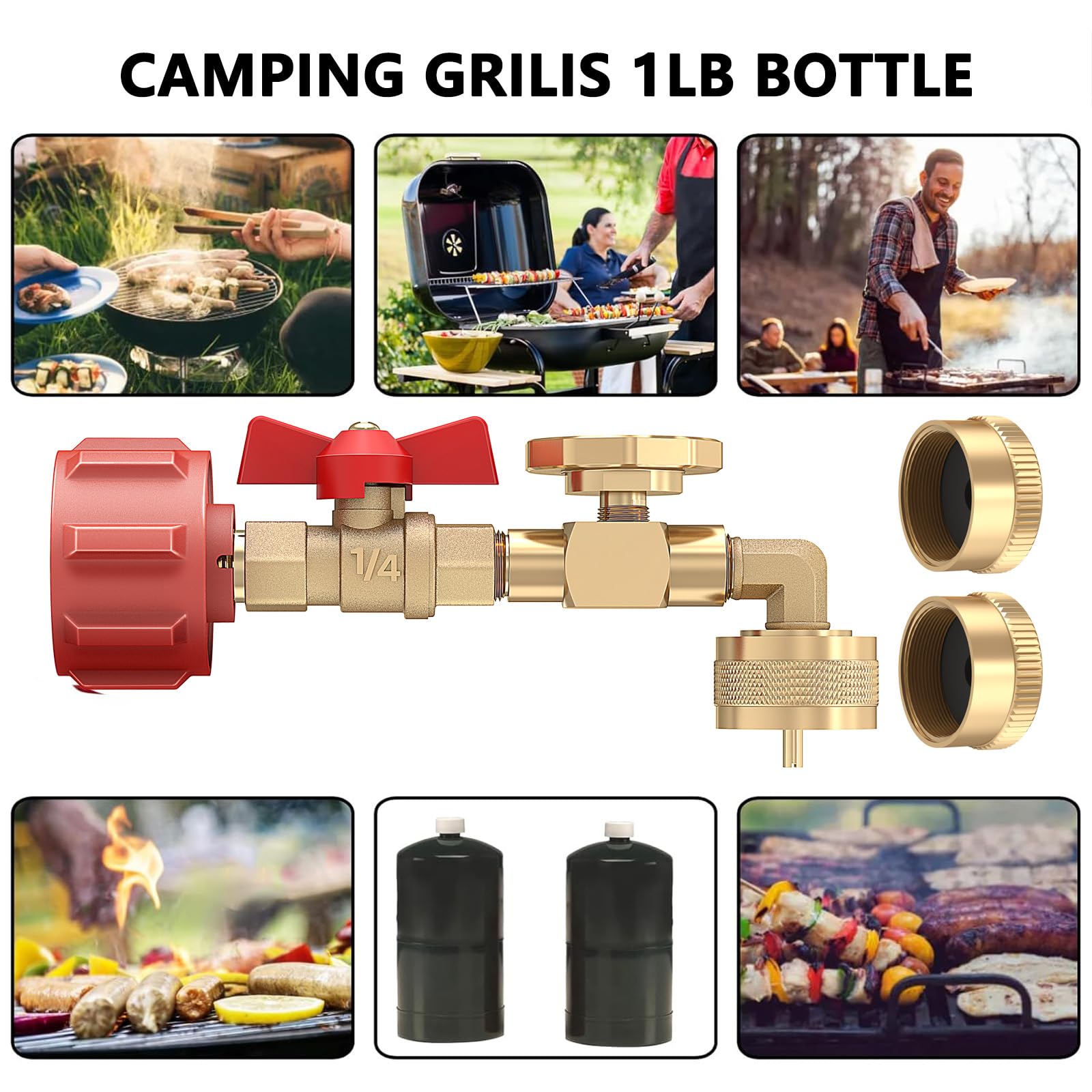 MEFUN Propane Refill Elbow Adapter 1lb to 20lb, QCC1 Propane Refill Elbow Adapter with Gauge and ON-Off Control Valve for Camping Grill 1LB Propane Tank to Be Refilled Gas from 5~40 LB Propane Tank