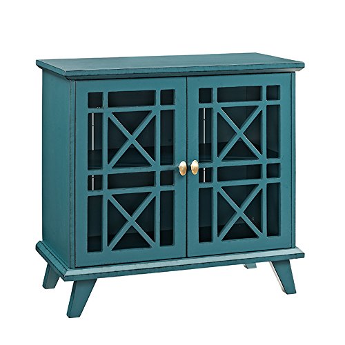 Walker Edison Wood Kitchen Accent Buffet Sideboard Entryway Serving Storage Cabinet with Doors Entryway Kitchen-Dining Room Console Living Room, 32 Inch, Blue