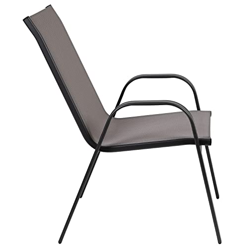 Flash Furniture 4 Flex Comfort Stack Chairs, 55" Tempered Glass Patio Table with Umbrella Hole, Gray