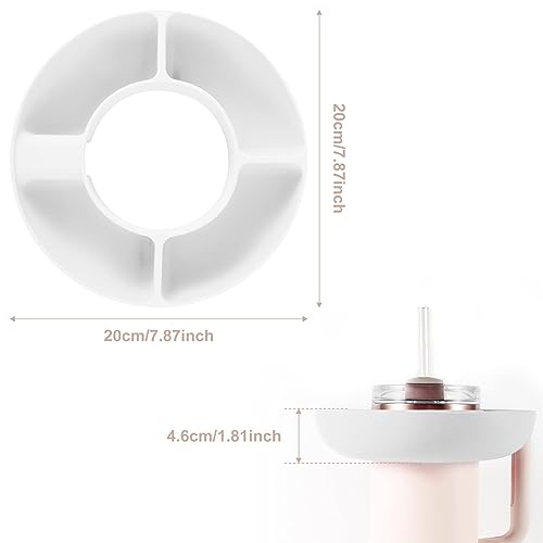 RYAJK Snack Bowl for Stanley 40 Oz Tumbler with Handle,4 Compartments for Candy,Appetizer,Nuts,Popcorn, Cup Holder for Stanley Cup Accessories (White)
