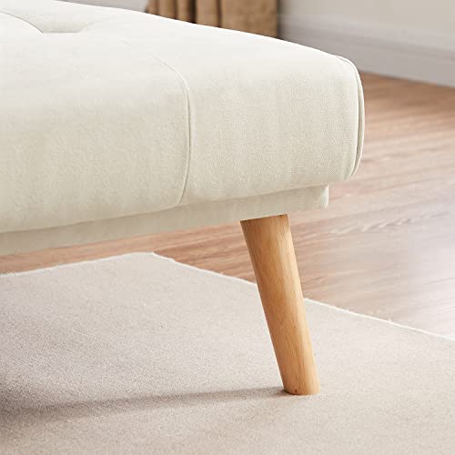Antetek Convertible Linen Futon Sofa Bed, L-Shaped Sectional Sofa Couch with Left Chaise, Adjustable Backrest & 3 Toss Pillows, Mid-Century Modern Modular Sofa, Living Room Furniture Set (Beige)
