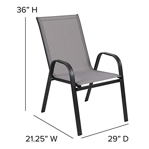 Flash Furniture 4 Flex Comfort Stack Chairs, 55" Tempered Glass Patio Table with Umbrella Hole, Gray