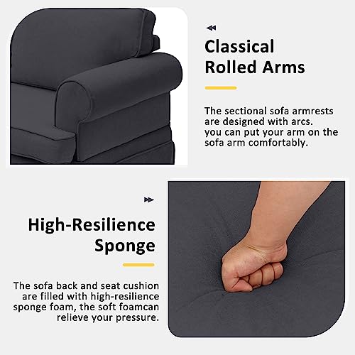 EMKK Sectional Couch L Shaped Sofa 6 Seat Sofa with Chaise,Removable Ottoman,Upholstered Modular Convertible Reversible Sofá,Living Room Furniture Sets for Large Space,Apartments