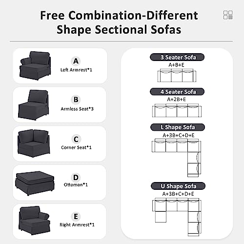 EMKK Sectional Couch L Shaped Sofa 6 Seat Sofa with Chaise,Removable Ottoman,Upholstered Modular Convertible Reversible Sofá,Living Room Furniture Sets for Large Space,Apartments