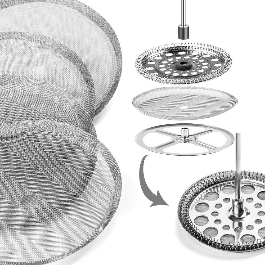 Meelio 6 Pieces French Press Replacement Filters Mesh Filters Replacement, Stainless Steel French Press Replacement Screen for 12 oz / 350 ml / 1 Cup French Press Coffee Makers and Tea Machines