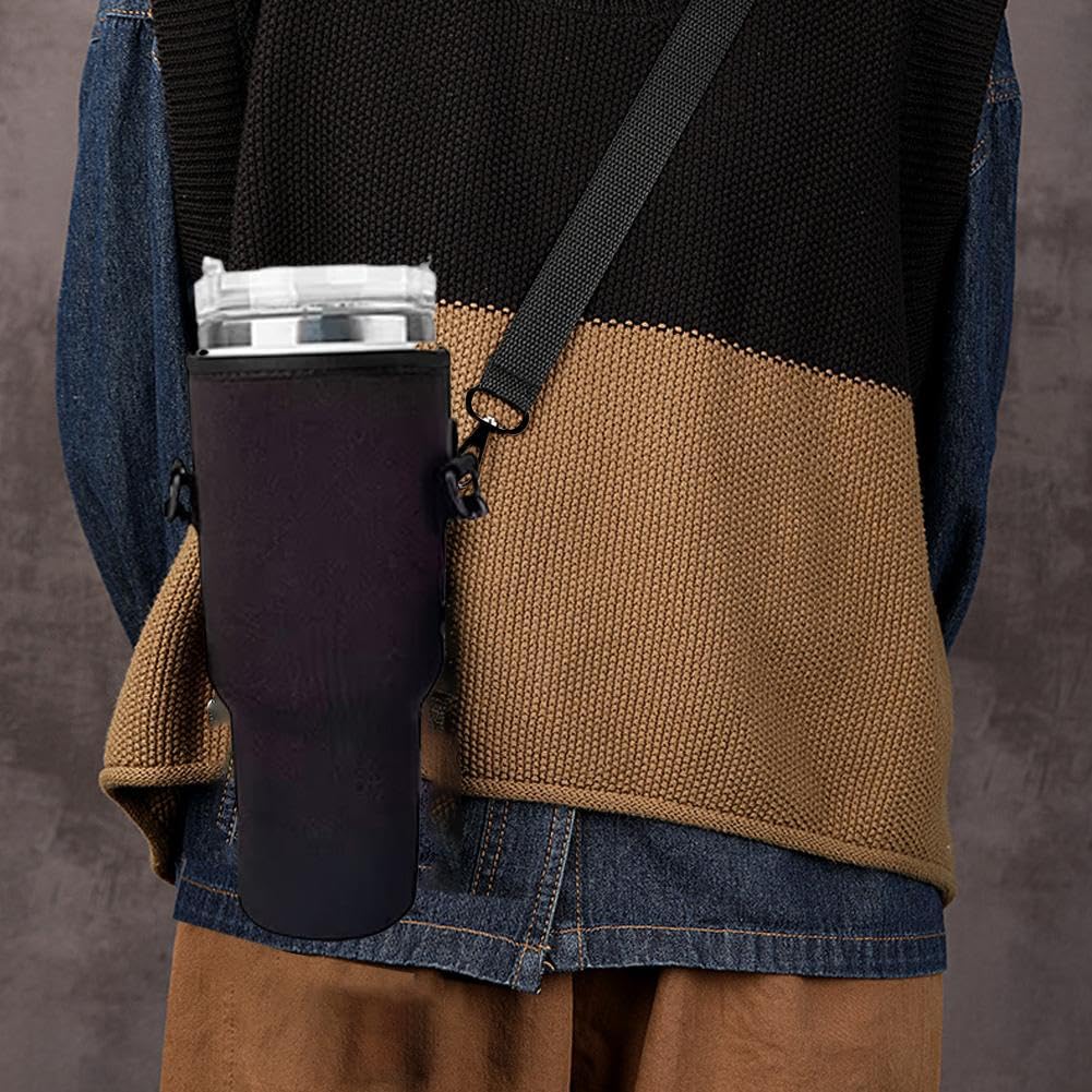 Water Bottle Carrier for Stanley,40oz Carrier Holder Pouch with Shoulder Strap,Lightweight Tumbler Travel Holder Bag for Hiking Travelling Camping