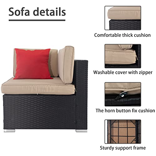 SUNCROWN 6-Piece Outdoor Furniture Patio Sectional Sofa - PE Rattan Wicker Conversation Set with Cushions and Coffee Table