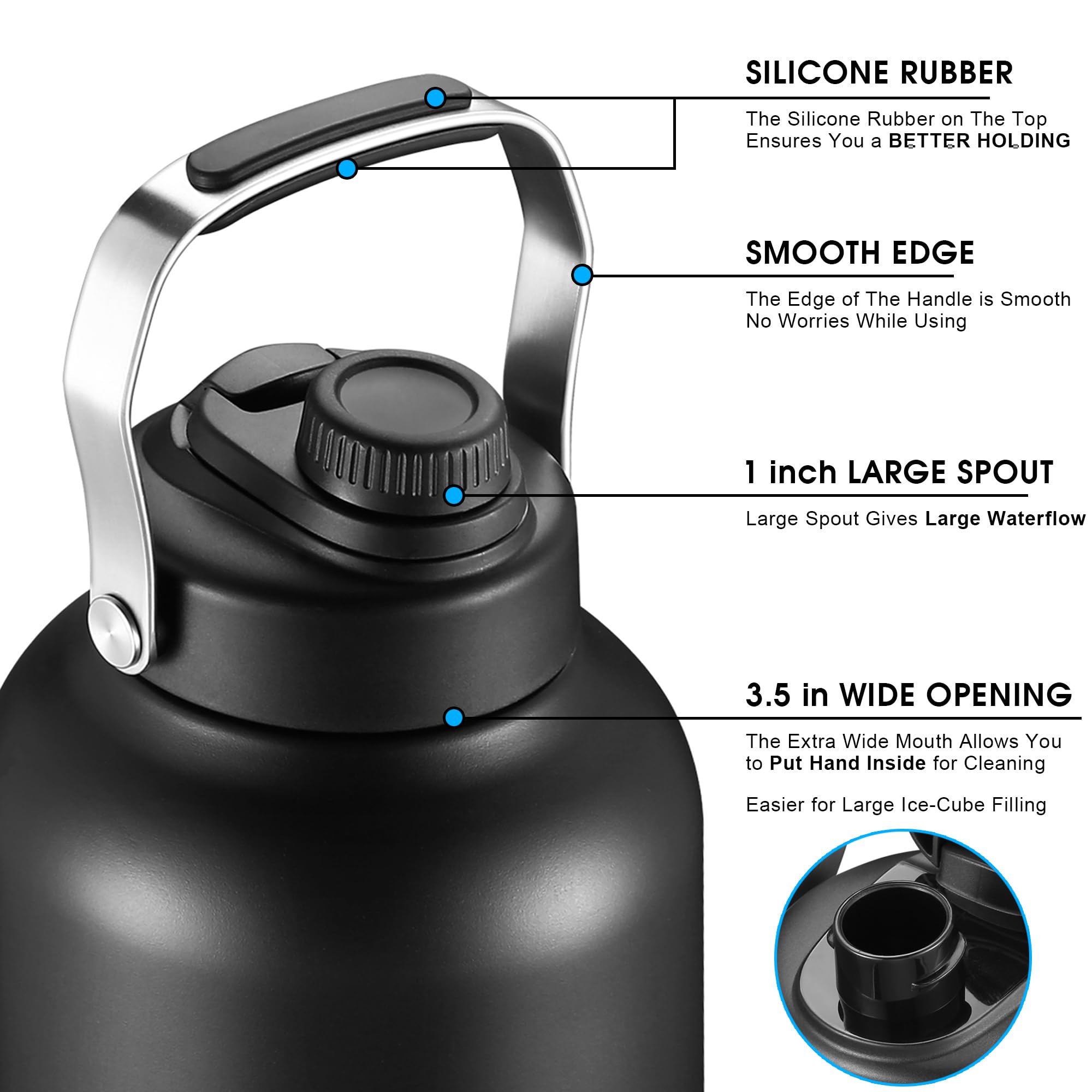 AOZEX 1 Gallon Insulated Water Bottle - Stainless Steel, 128 oz, Perfect for Camping and Sports