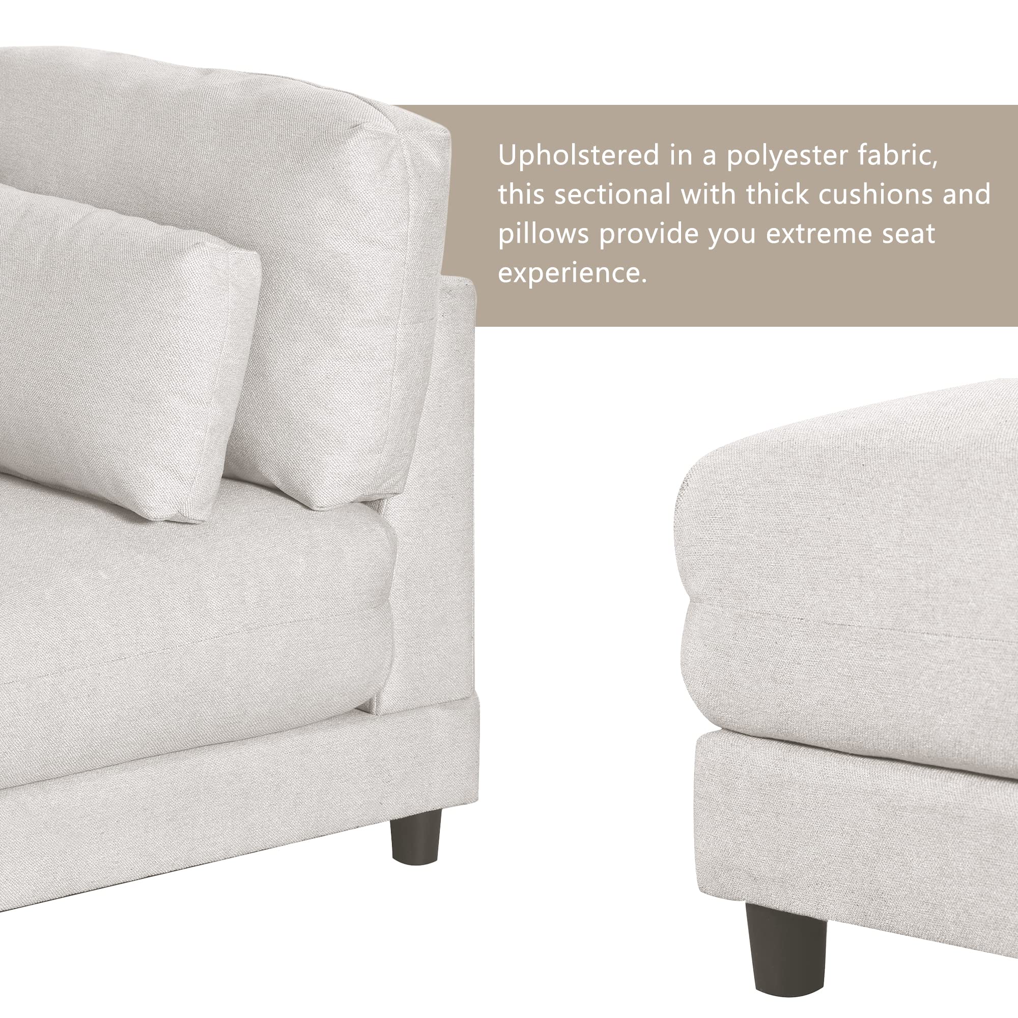 Tdewlye Modern 2 Pieces L Shaped Sectional Sofa,Chaise Longue Couch with Removable Ottomans and Comfortable Waist Pillows,for Apartment Living Room (Beige@Pillows)