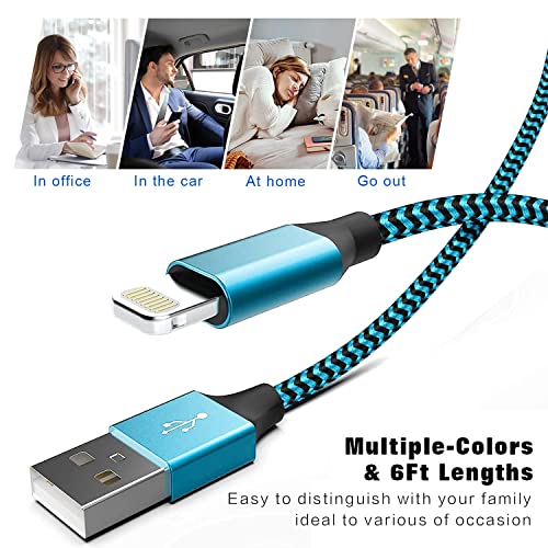 [Apple MFi Certified] iPhone Charger 3 Pack 6FT USB Lightning Cable Fast Charging Nylon Braided iPhone Charger Cord Compatible with iPhone 14/13/12/11 Pro Max/XS MAX/XR/XS/X/8/7/Plus/6S/6/SE/5S/iPad