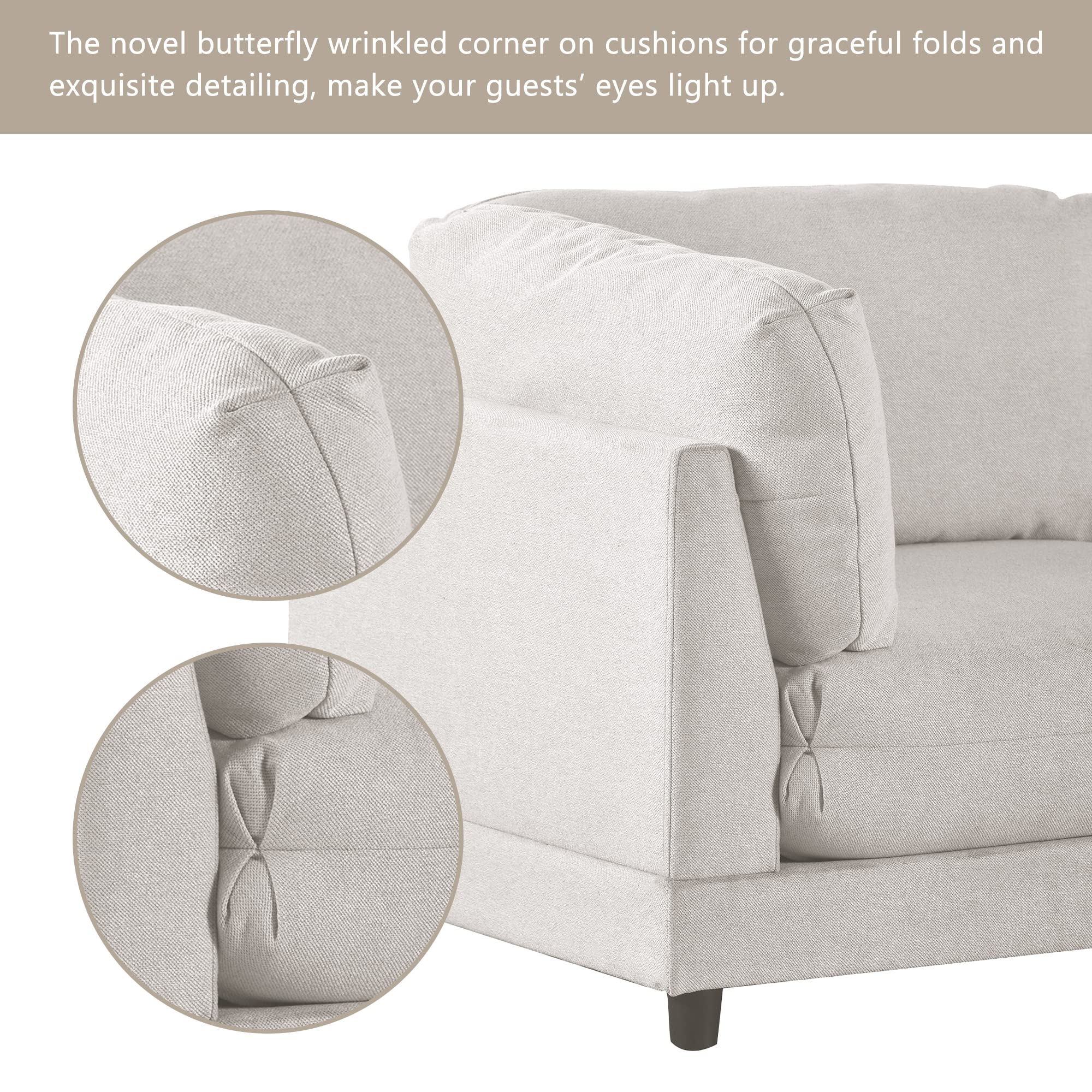Tdewlye Modern 2 Pieces L Shaped Sectional Sofa,Chaise Longue Couch with Removable Ottomans and Comfortable Waist Pillows,for Apartment Living Room (Beige@Pillows)