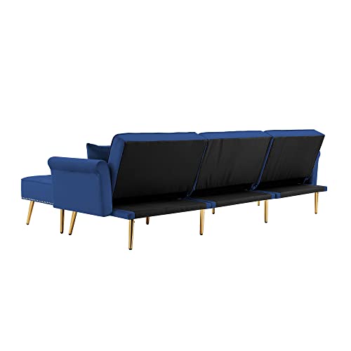 Eafurn 110" Convertible Sectional Sofa with Reversible Chaise and Adjustable Backrest,Modern Oversized Velvet Upholstered L-Shaped Corner Couch Bed with Nailhead Trim for Living Room