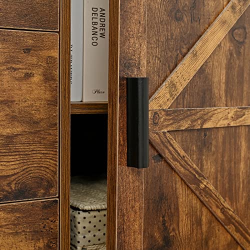 WEENFON Storage Cabinet with 3 Drawers & Barn Door, Mid Century Floor Cabinet with Adjustable Shelf, Buffet Cabinet, Wooden Accent Cabinet for Living Room, Bedroom, Dining Room, Rustic Brown