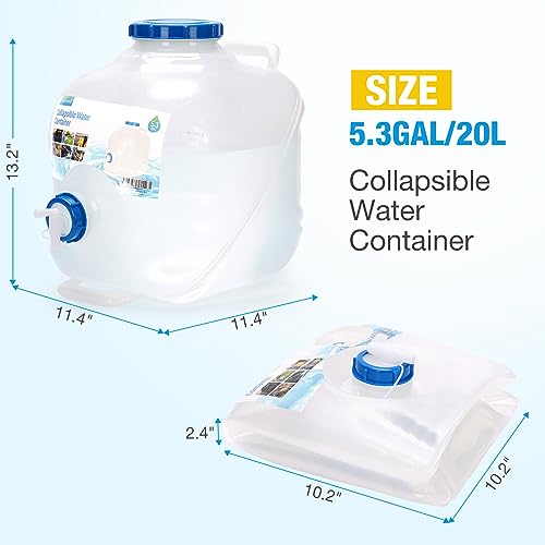Collapsible Water Container,Portable Water Storage Containers,Collapsible Water Jug 5.3Gal,Camping Water Container with Spigot,Double Handle Foldable Emergency Water Storage for Camping,Hiking(1 Pack)